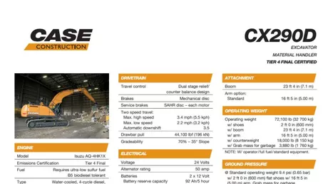 CASE CX290D Material Handler | CASE Construction Equipment